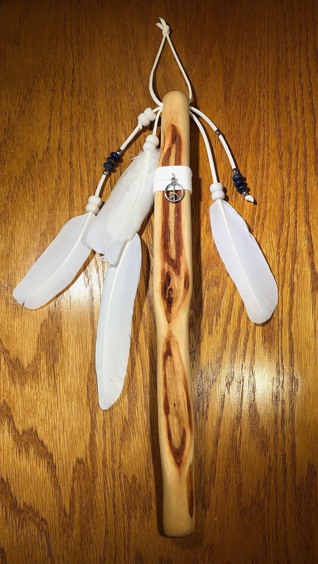 Native American Inspired Talking Stick White With Blue Dumortierite - Etsy