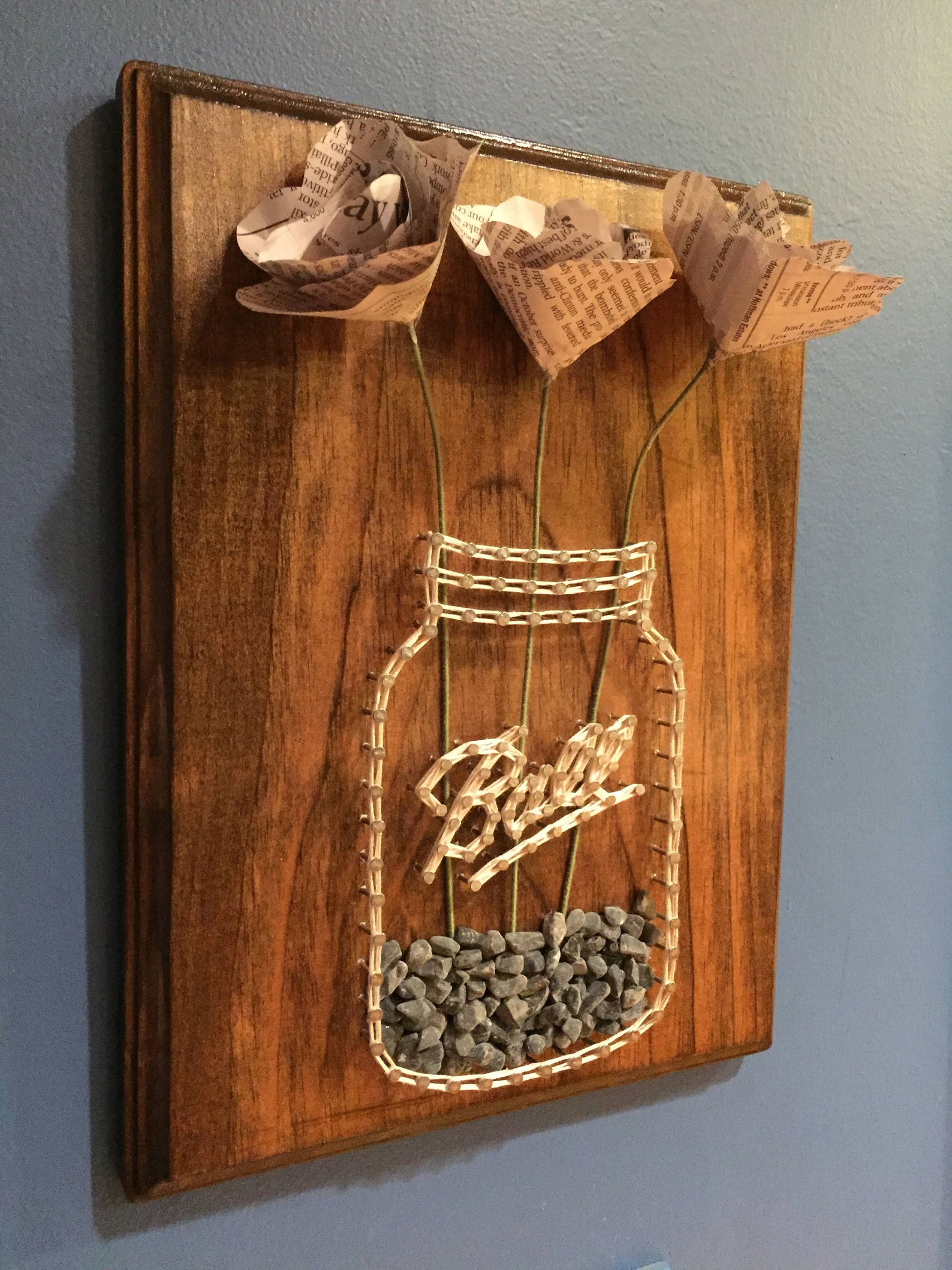 Mason Jar Newspaper Flower String Art - Etsy