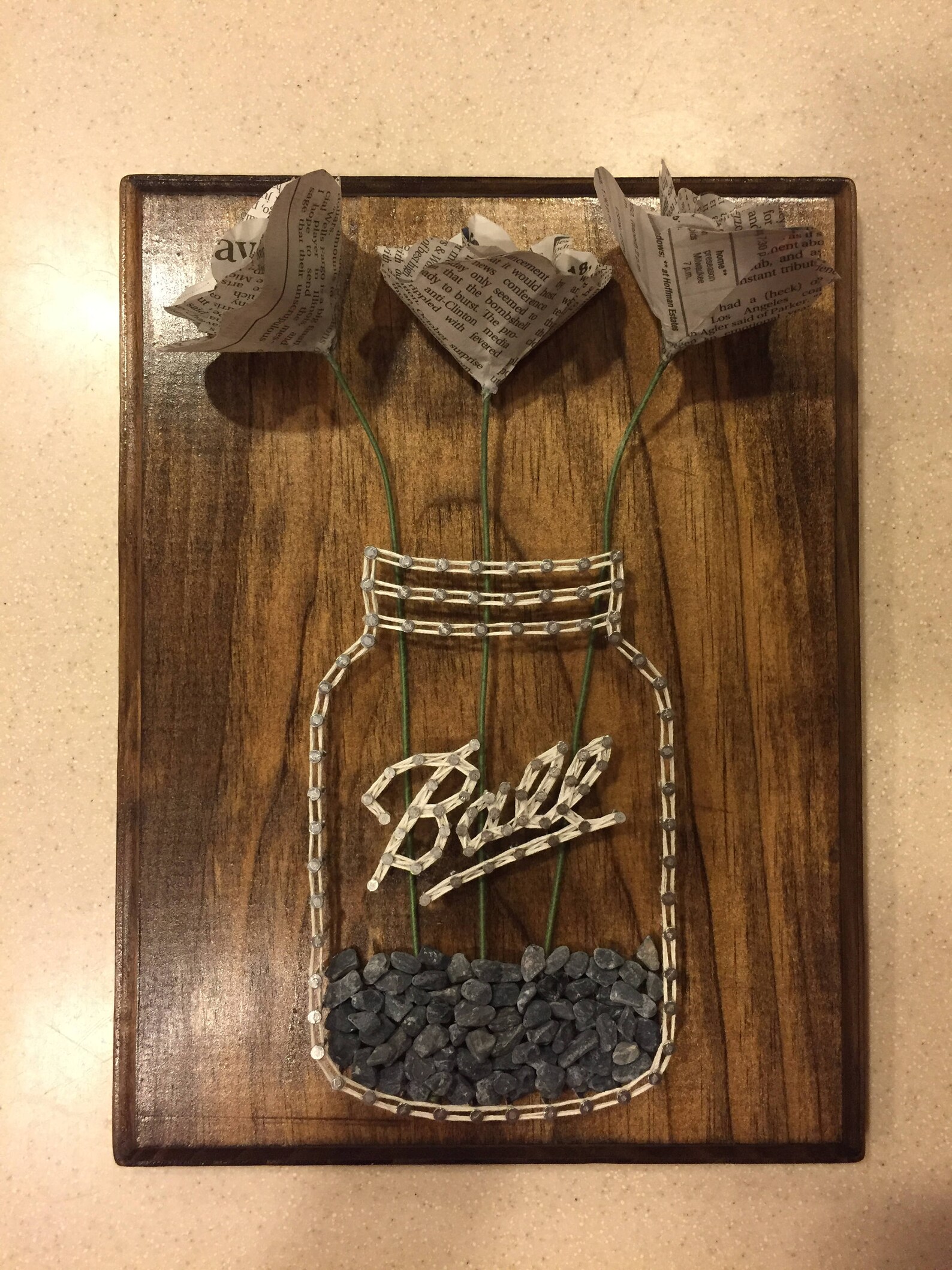 Mason Jar Newspaper Flower String Art - Etsy