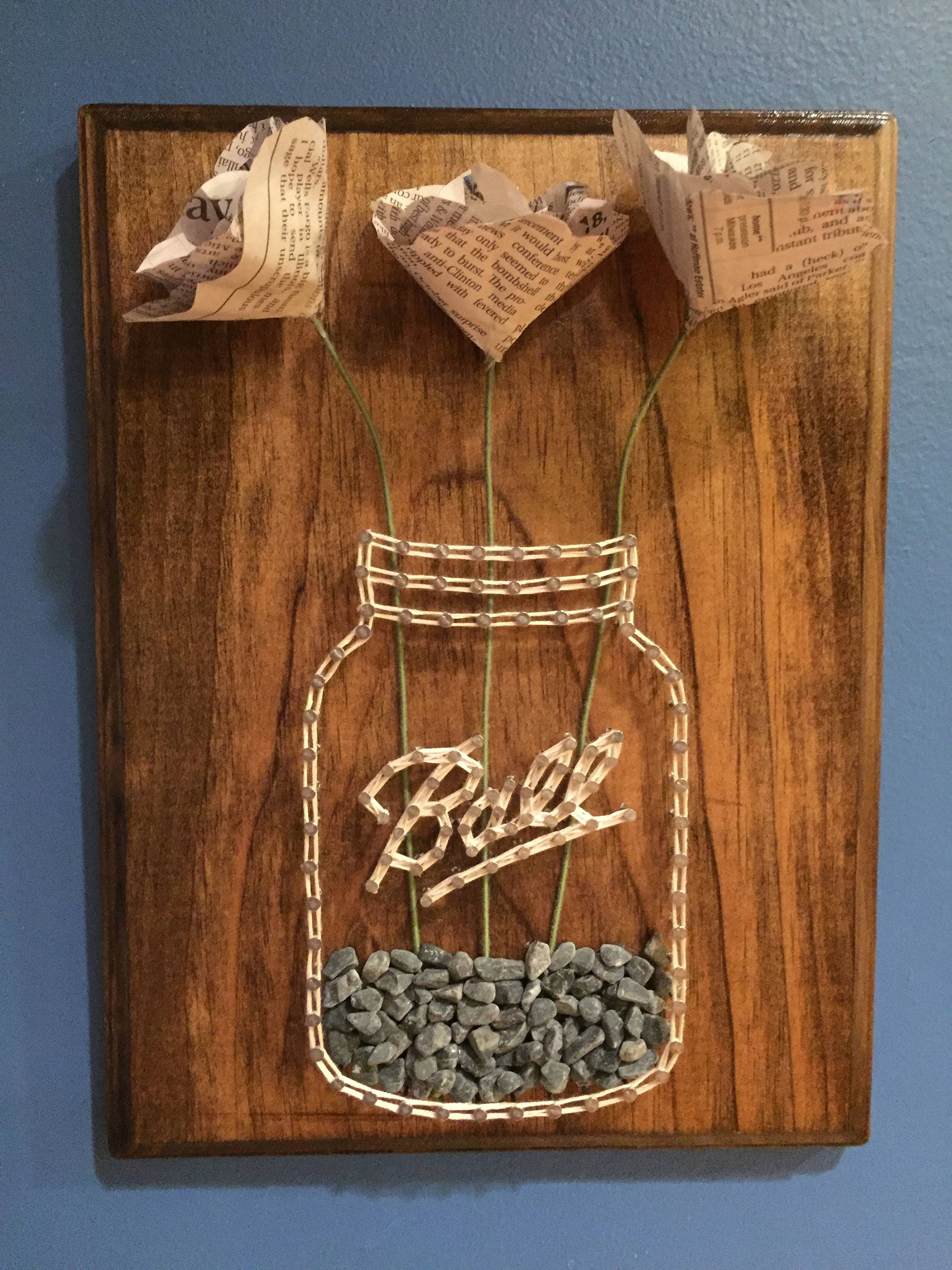 Mason Jar Newspaper Flower String Art - Etsy