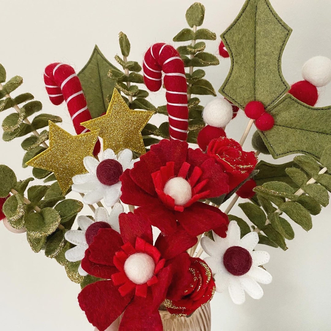 Christmas Felt Flowers, Fake Flower Bunch, Traditional Christmas ...
