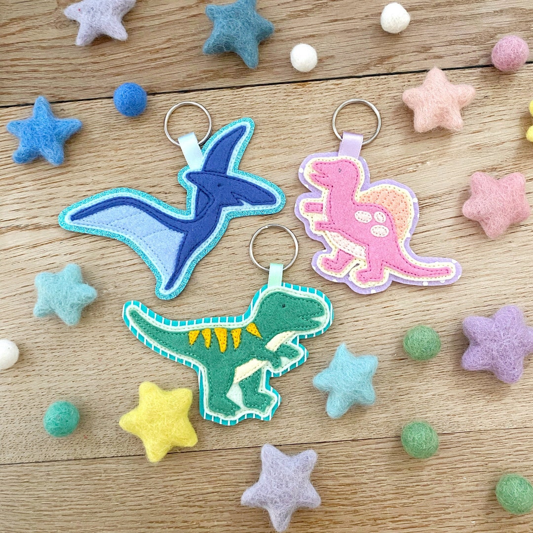 Dinosaur Keyring, Children's Bag Tag, T-rex Tag, Colourful Accessories ...