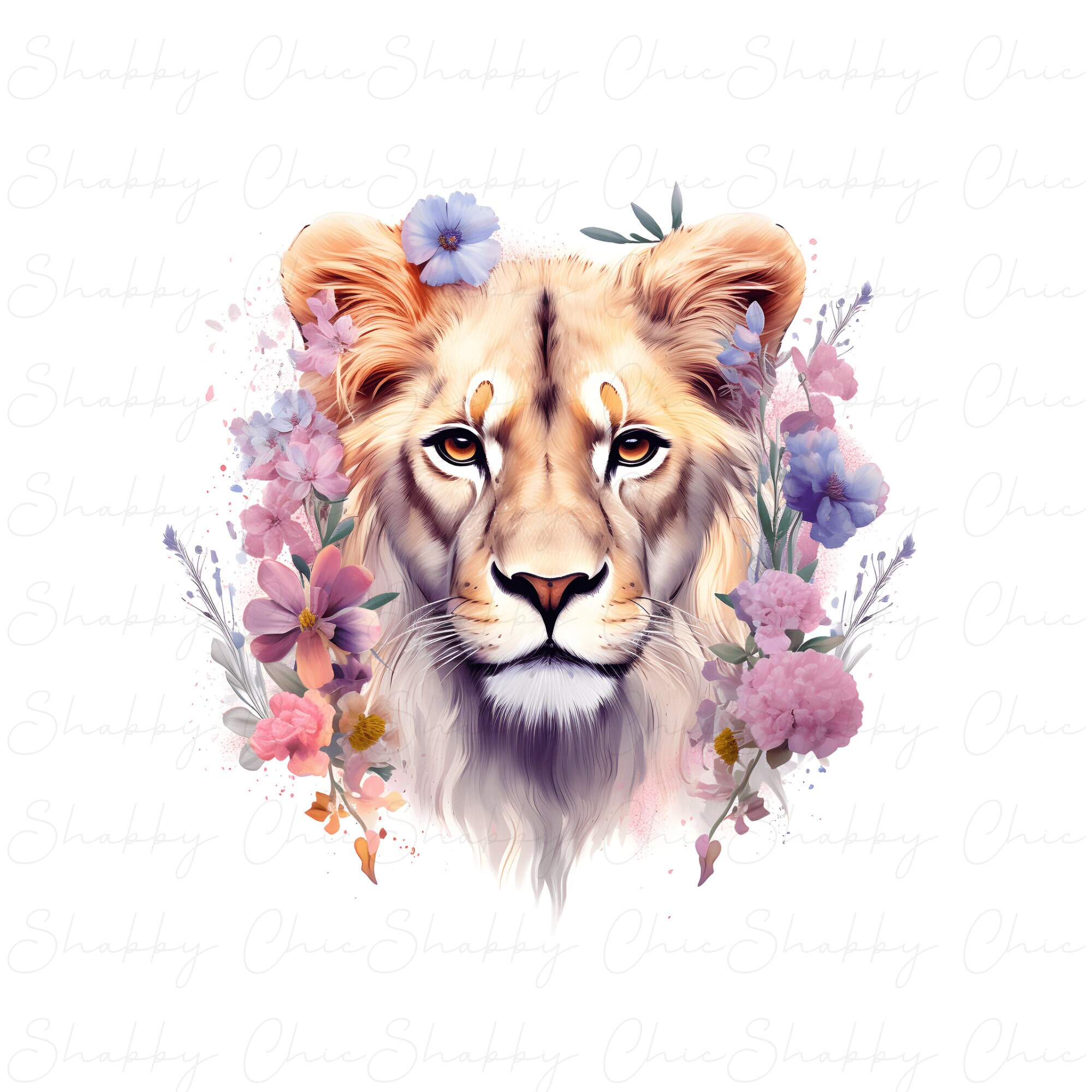 Lioness Floral Clipart, 4 JPEG Clipart Designs, Watercolour Clipart ...