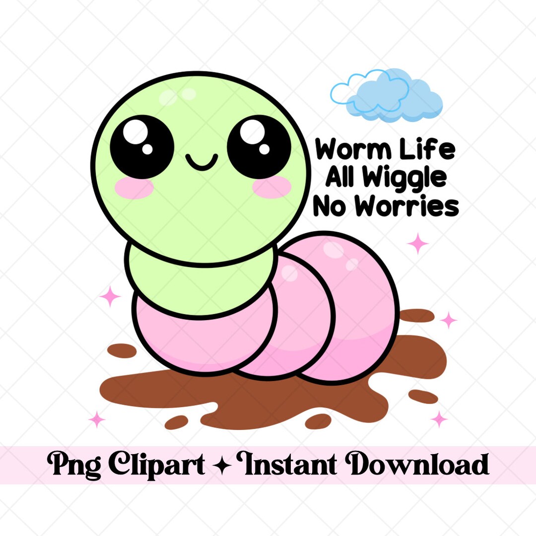 Worm Clipart, Positive Clipart, Happy Worm Png, Sublimation Png, Cute ...