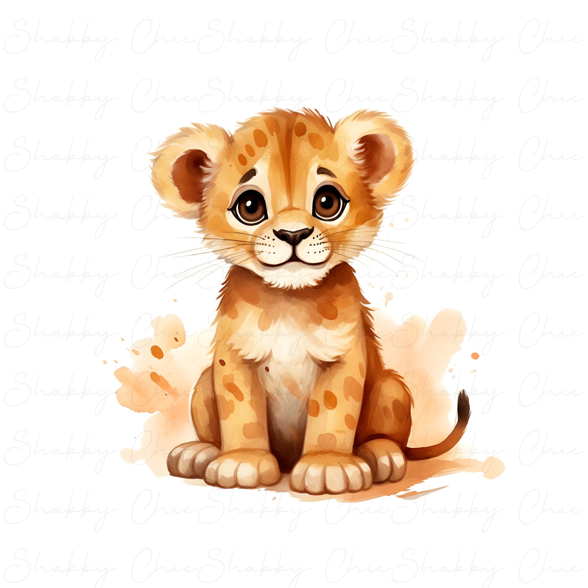 Lion Cub Clipart, 4 JPEG Clipart Designs, Watercolour Clipart Graphic ...