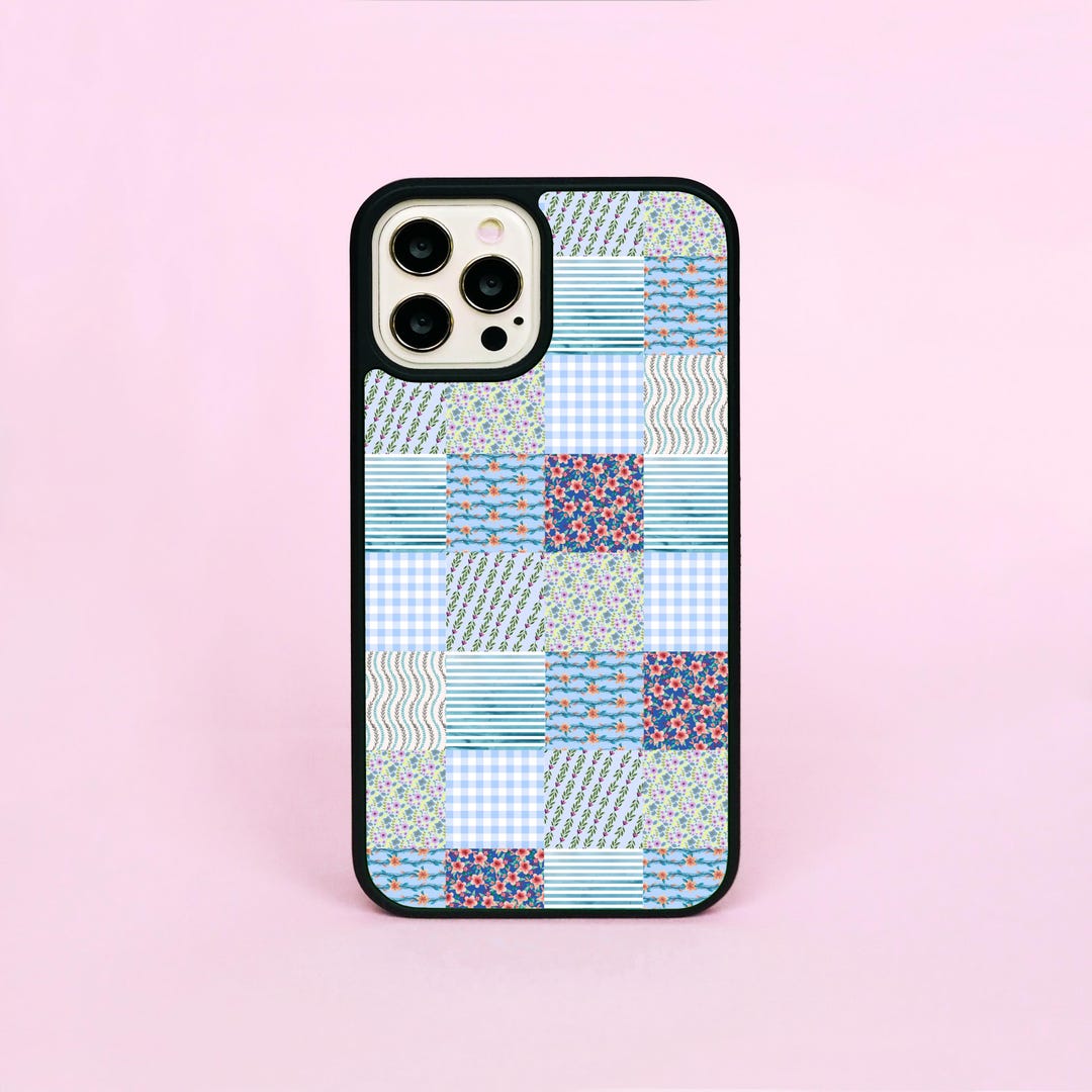 Patchwork Quilt Vintage Retro Blue Floral Flowers Stripes Wallpaper ...