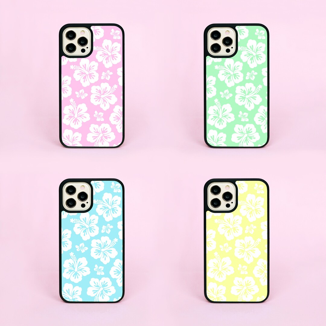 Hibiscus Flowers Y2K Aesthetic Hawaiian Flower Pattern Rubber Phone ...