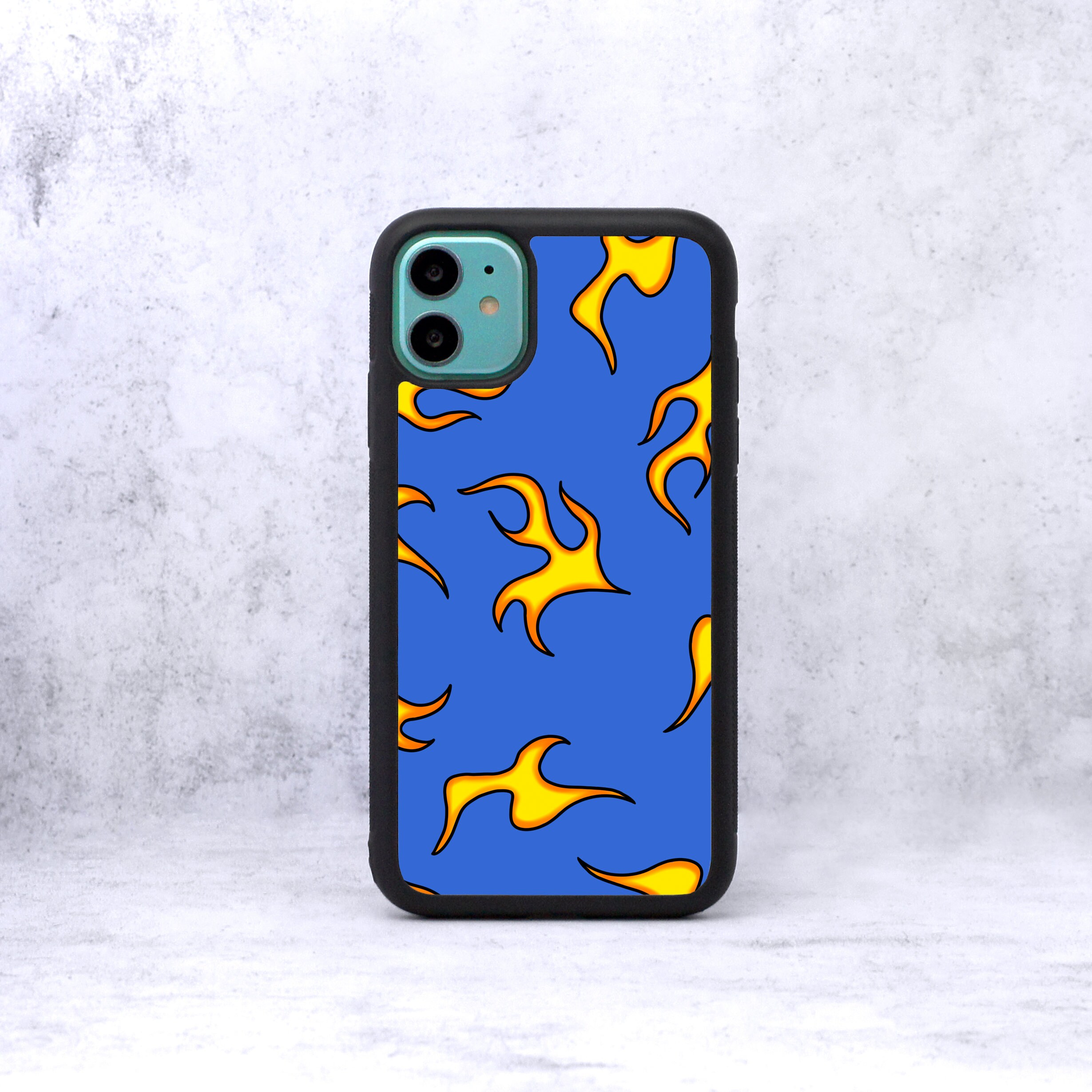 Loads Of Flames Flame Fire Vintage Pattern Blue Rubber Phone | Etsy