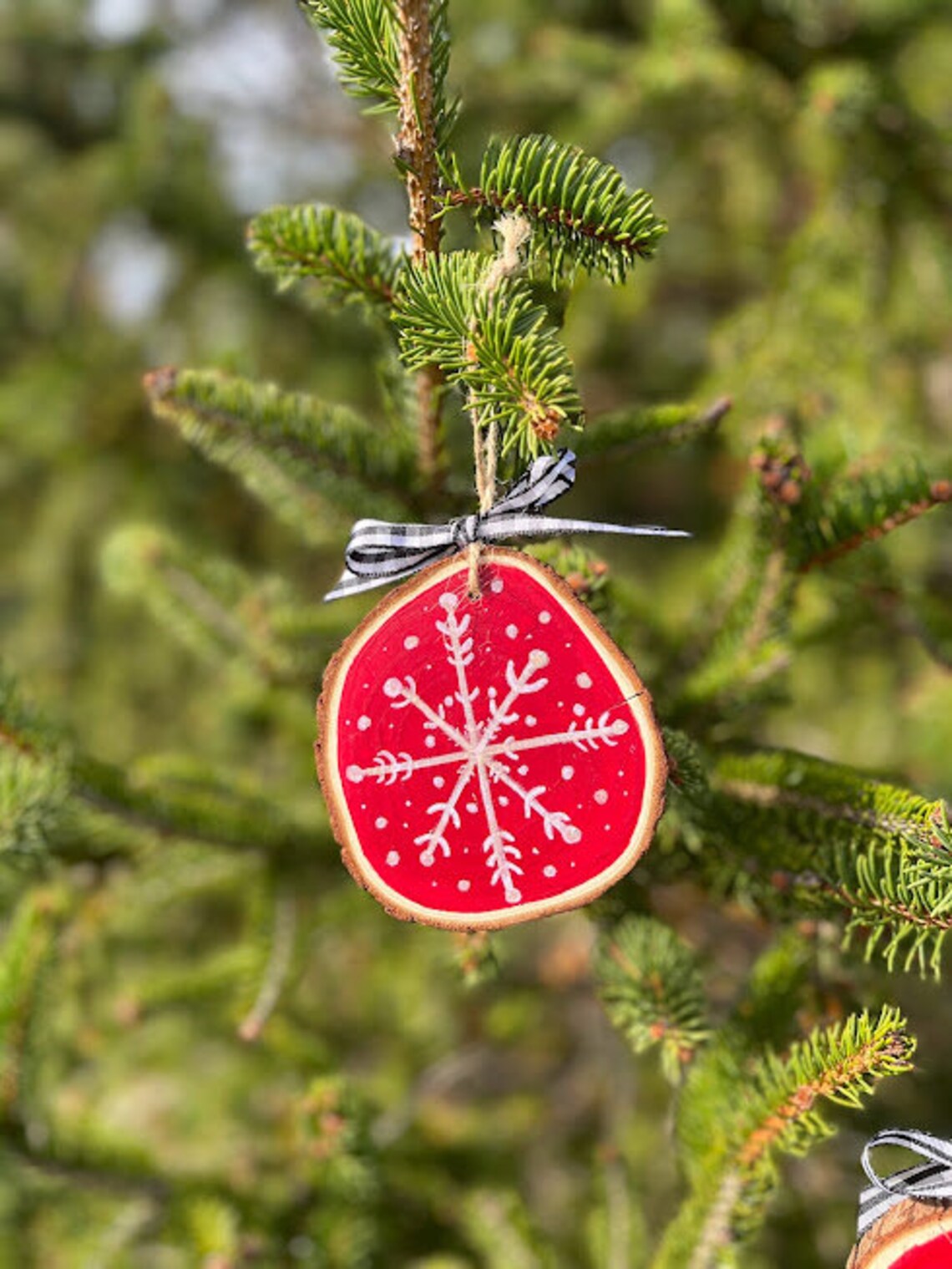 Set of 3 Rustic Wood Slice Hand Painted Ornaments (santa, Snowflake ...