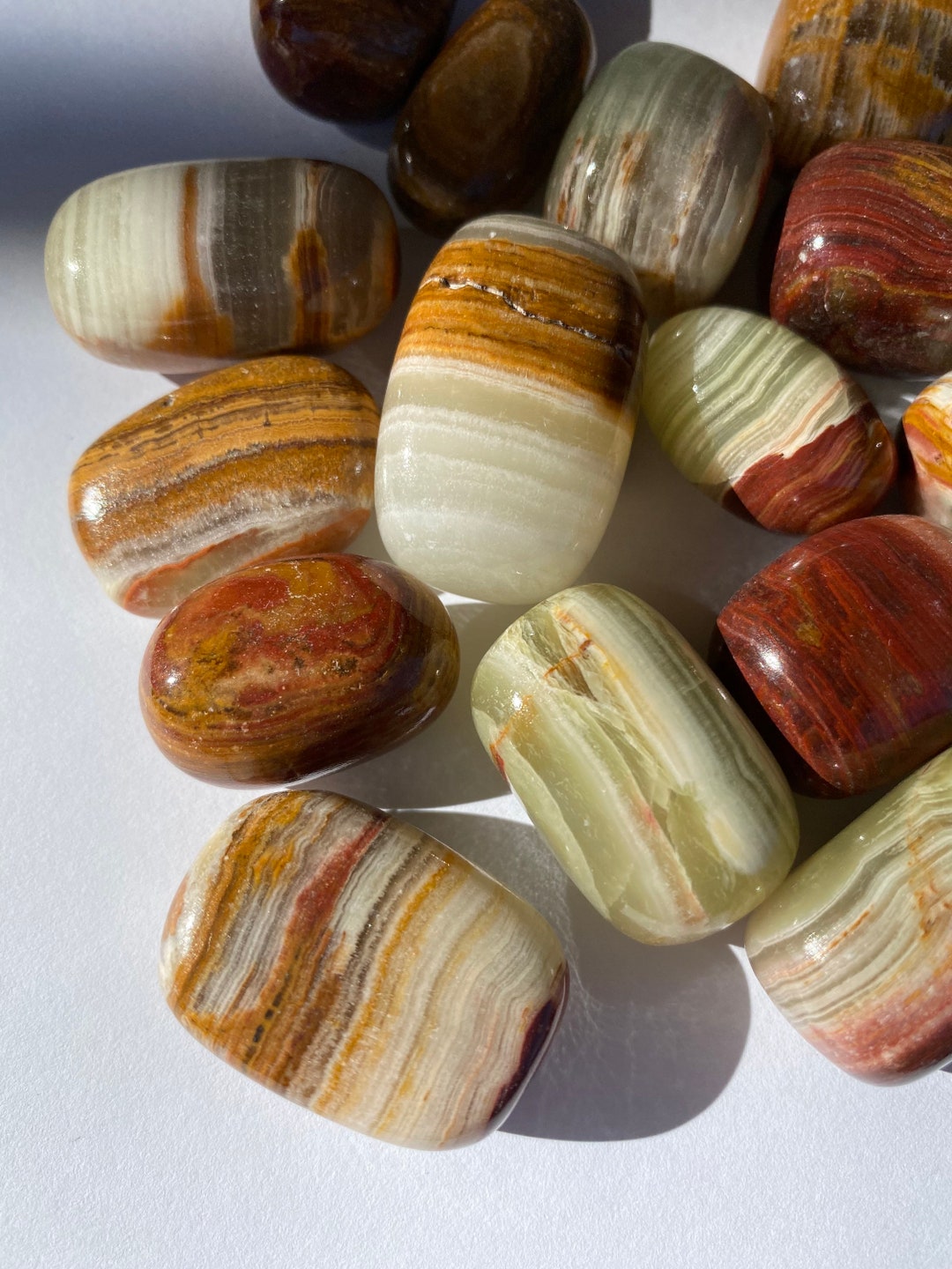 Green Onyx Pocket Stone, Polished Banded Calcite, Pakistani Green ...