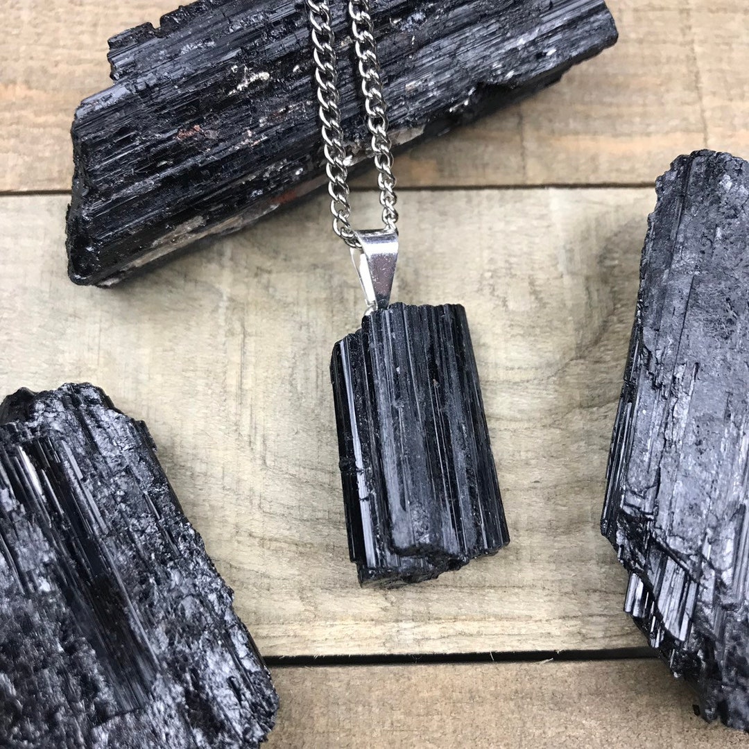 Raw Black Tourmaline Crystal Necklace | Unisex Crystal Pendant | Black Tourmaline - Etsy