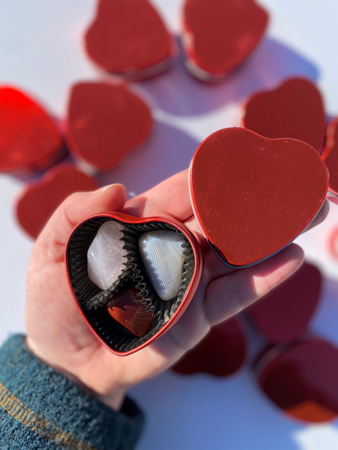Mini Crystal Gift Set, Heart Shaped Box of Tumbled Stones, 3 Piece ...