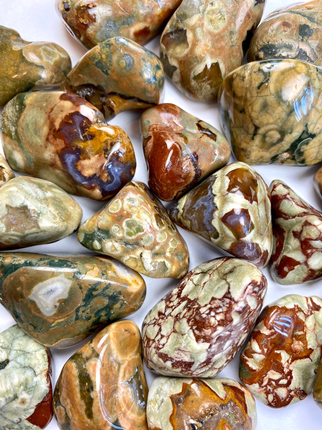 Rhyolite Rainforest Jasper Tumbled Pocket Stone, Large Polished ...