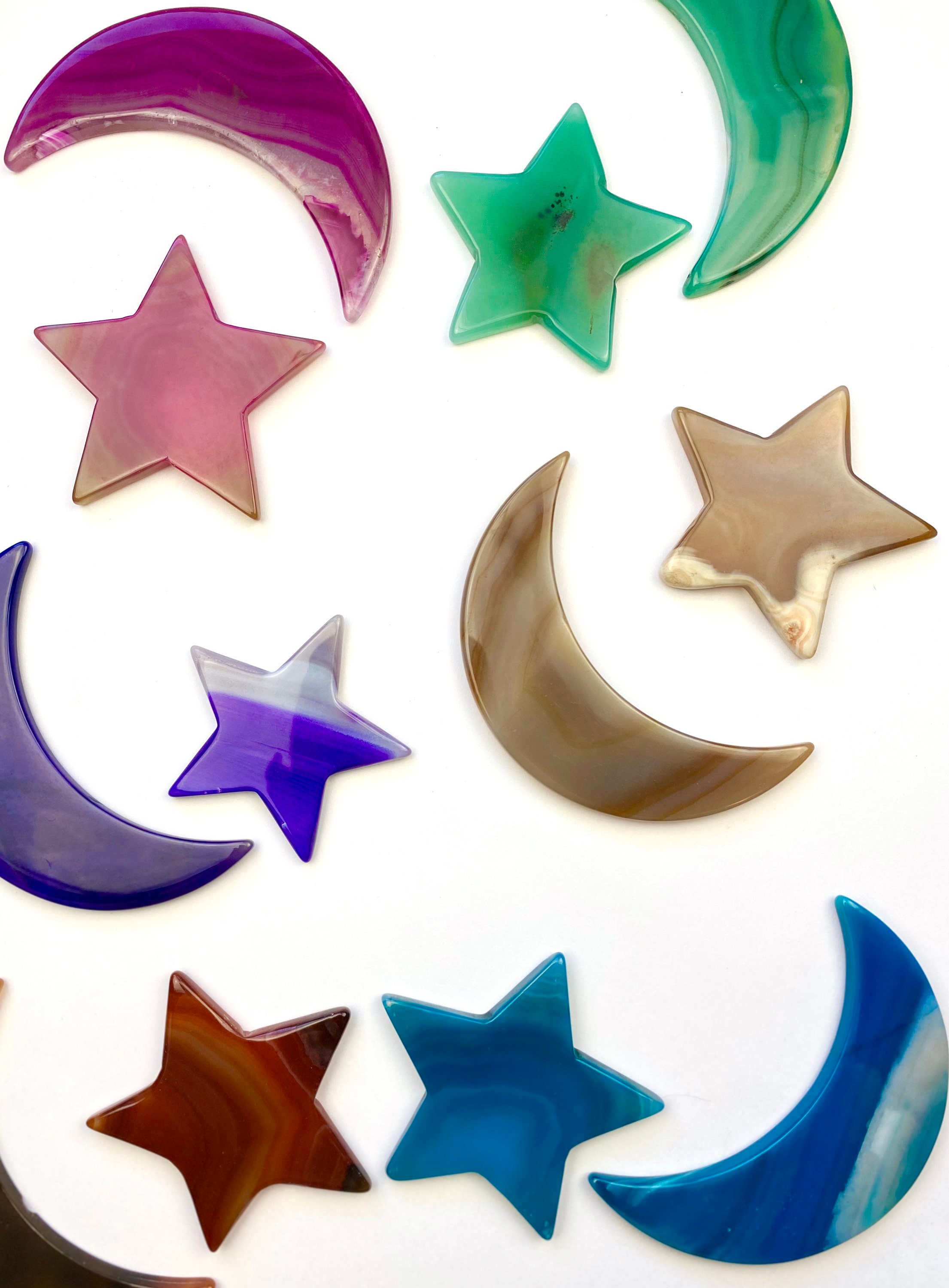 Agate Moon and Star Set Crystal Crescent Moon Dyed Agate - Etsy