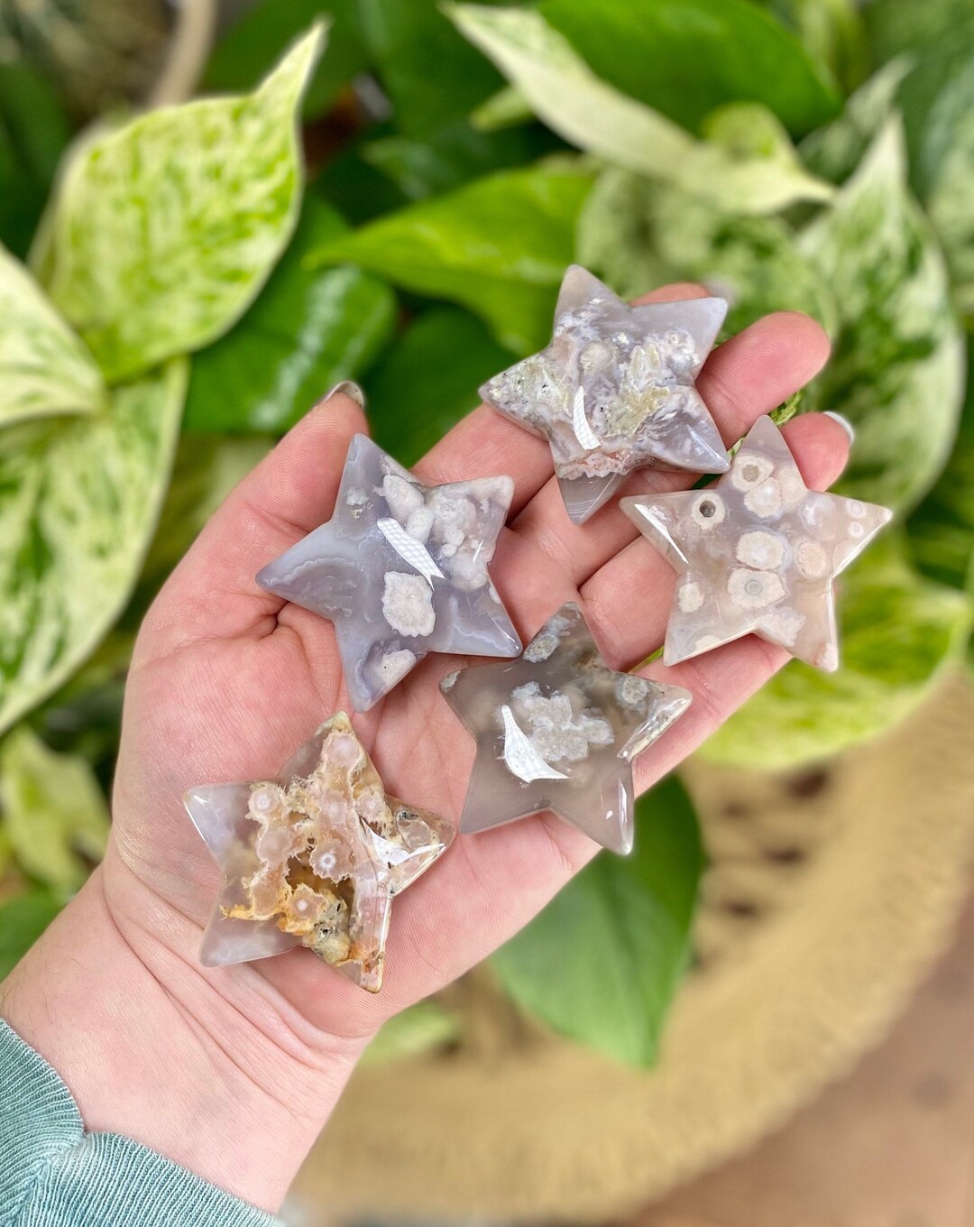 Flower Agate Crystal Star, Sakura Agate Gemstone Star, Cherry Blossom ...