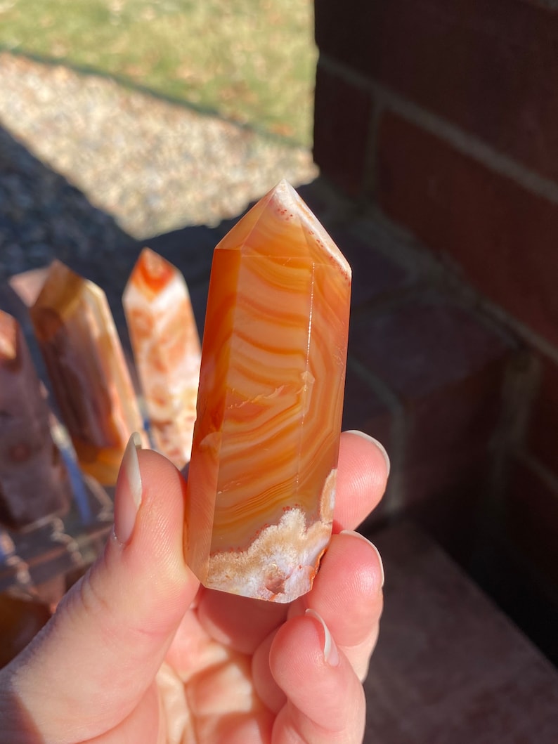 Carnelian Flower Agate Crystal Towers, Rare Polished Points, Standing ...