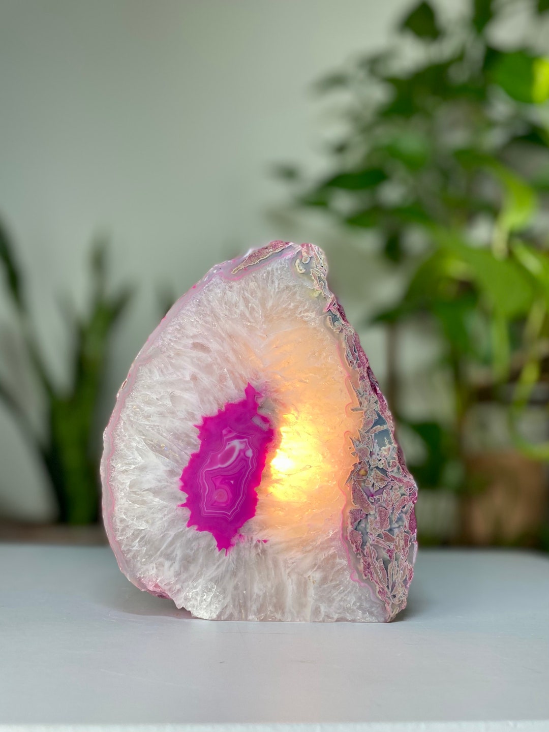 Pink Crystal Agate Geode Crystal Lamp, Crystal Nightlight - Etsy