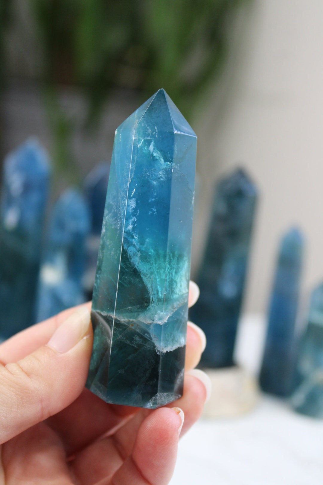 Blue Fluorite Gemstone Point, Standing Crystal Tower Generator - Etsy
