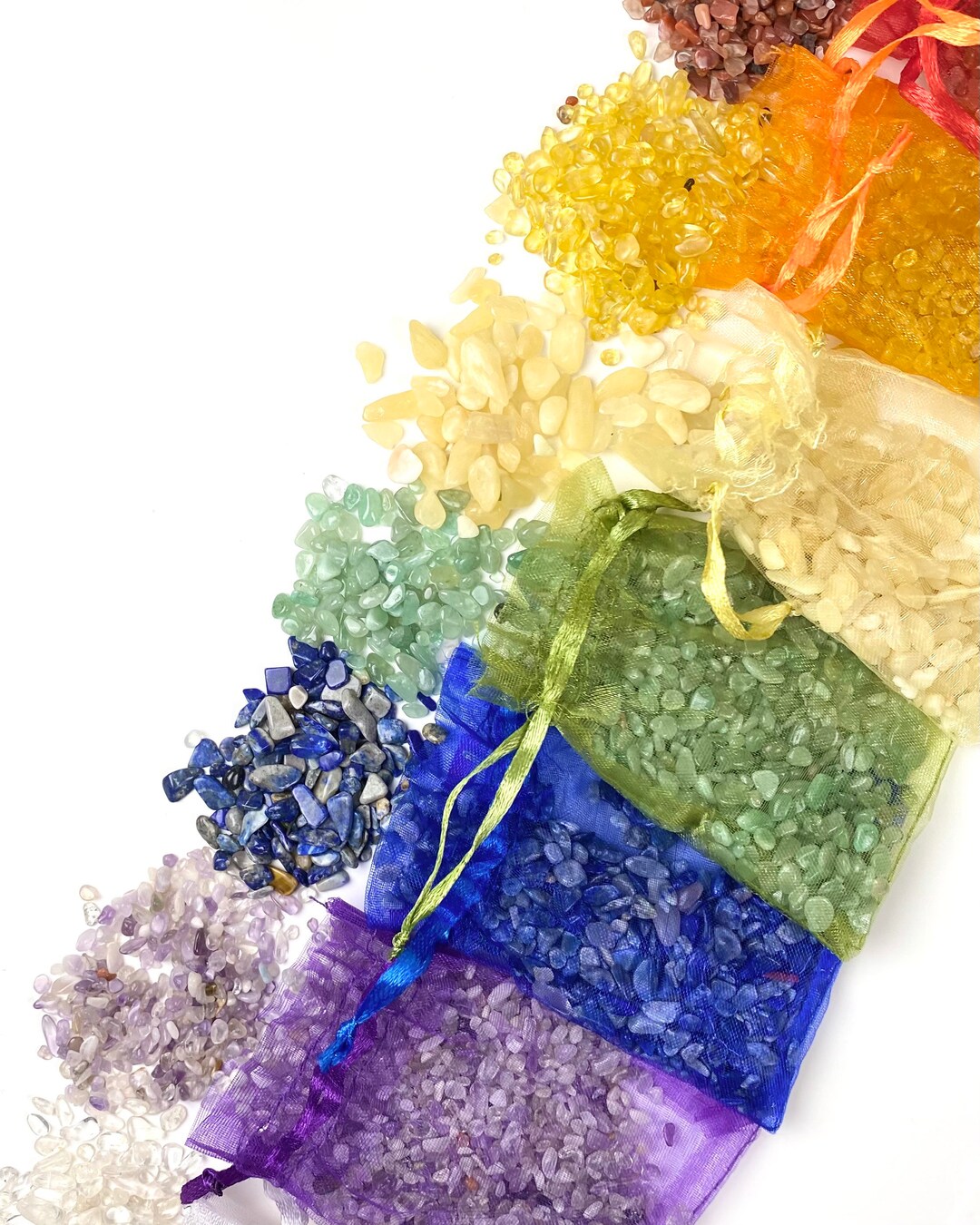 7 Chakra Gemstone Chip Set, Chakra Crystal Kit, Orgone Gemstone Chips ...
