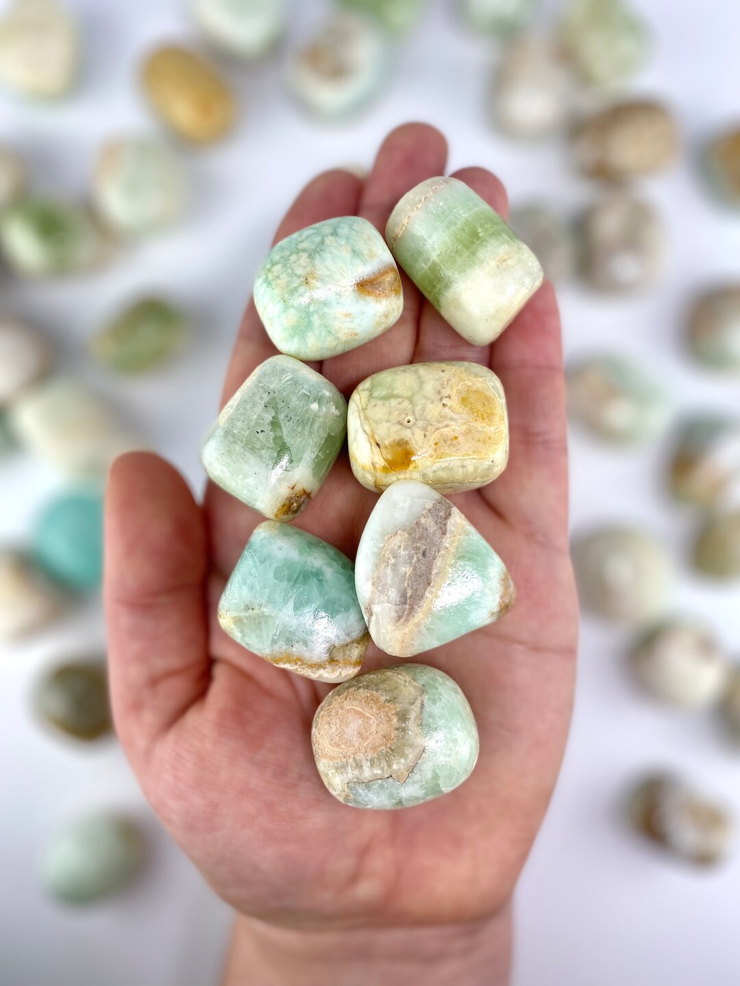 Pistachio Calcite Tumbled Stone, Polished Banded Calcite Pocket Stone ...