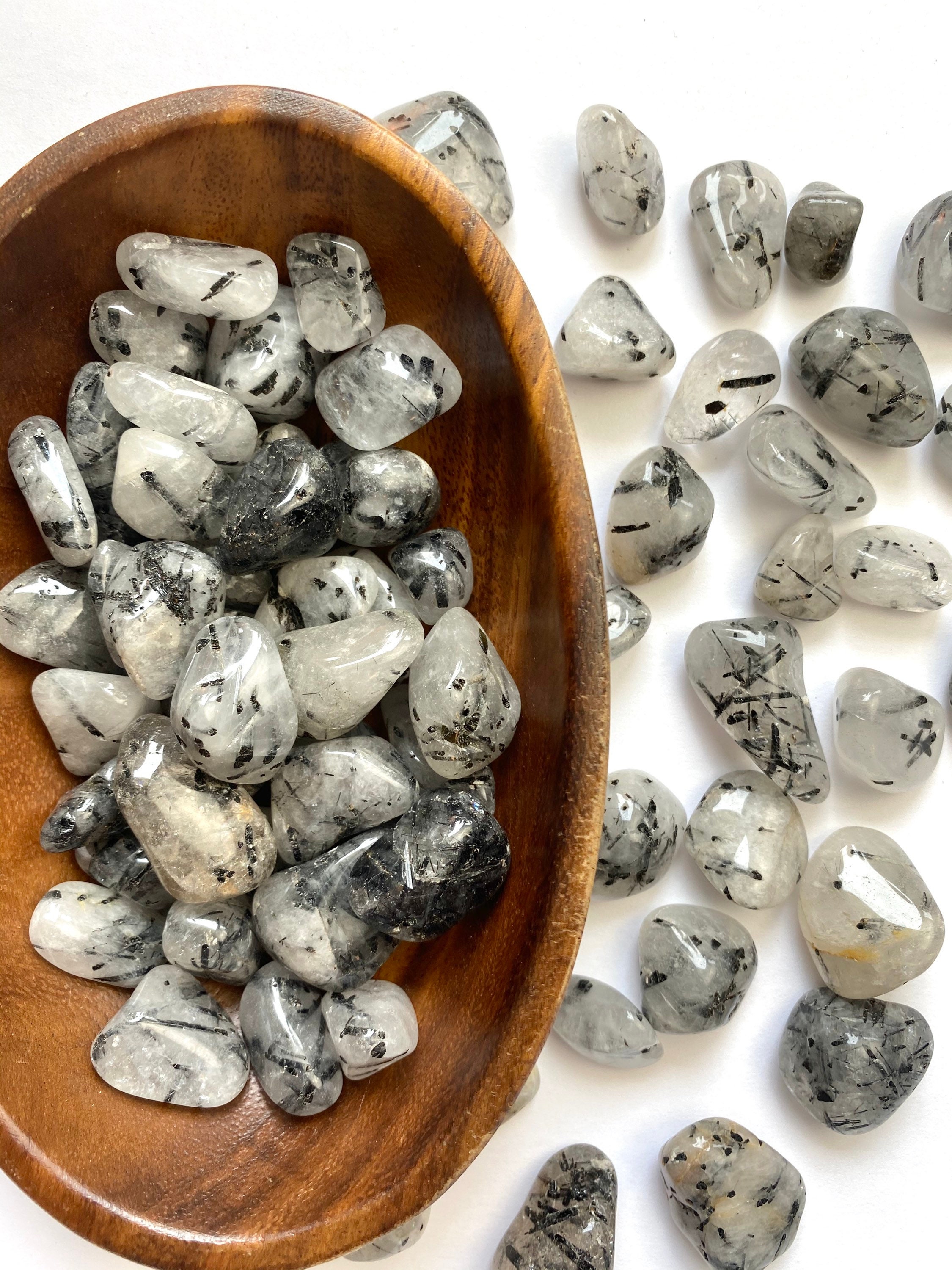 Black Tourmalinated Quartz Tumbled Stone | Black Tourmaline Quartz ...