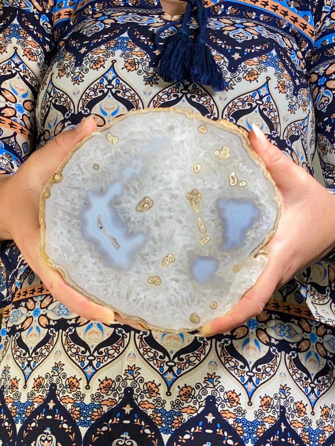 Large Blue Agate Slice, 2.2 Lb Natural Brazilian Agate Slice, Crystal ...