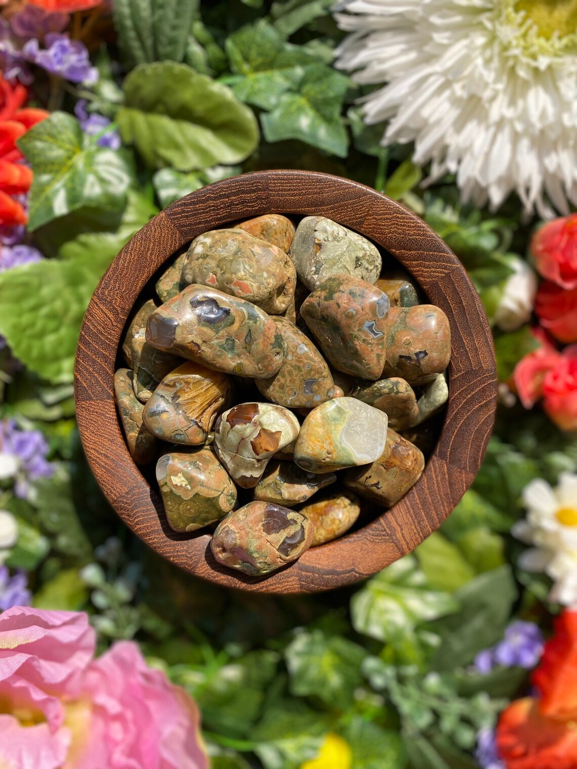 Rhyolite Rainforest Jasper Tumbled Pocket Stone, Large Polished ...