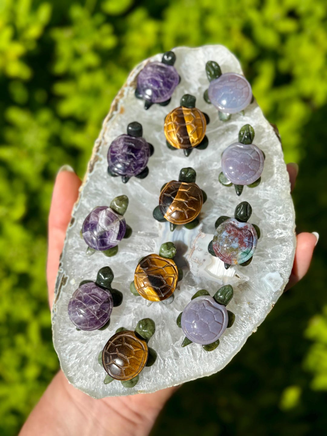 Gemstone Turtle Carving, Jade & Tiger Eye, Amethyst, or Ocean Jasper ...