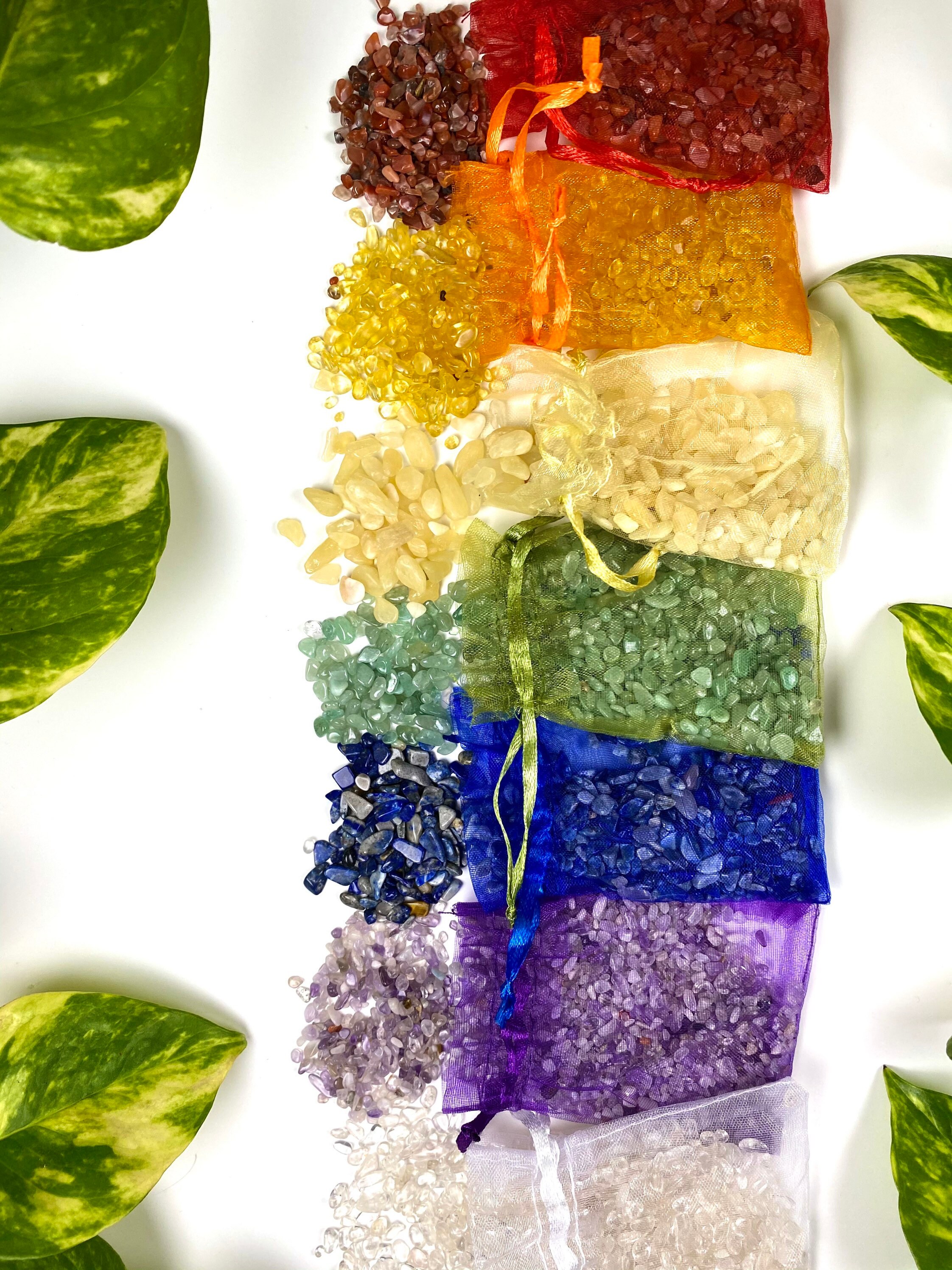 7 Chakra Gemstone Chip Set, Chakra Crystal Kit, Orgone Gemstone Chips ...