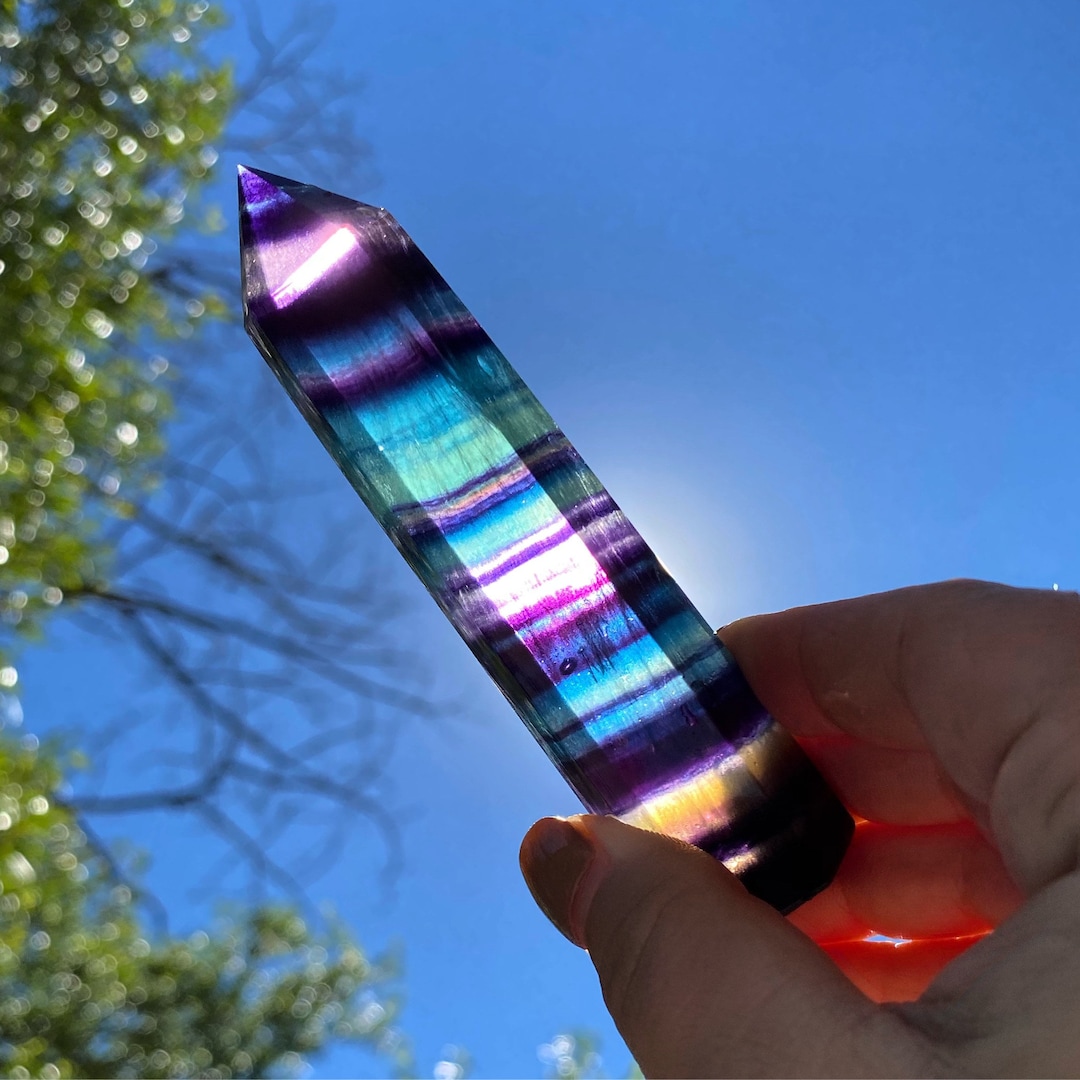 AA Rainbow Fluorite Tower, 6-sided Polished Natural Fluorite Point ...