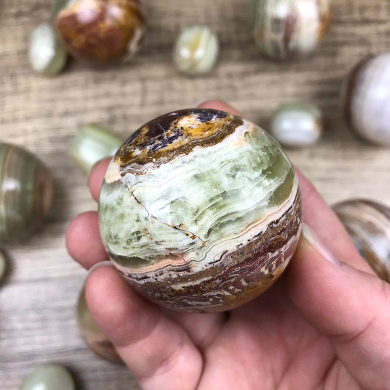 Green Onyx Crystal Sphere Banded Calcite Sphere Mexican - Etsy