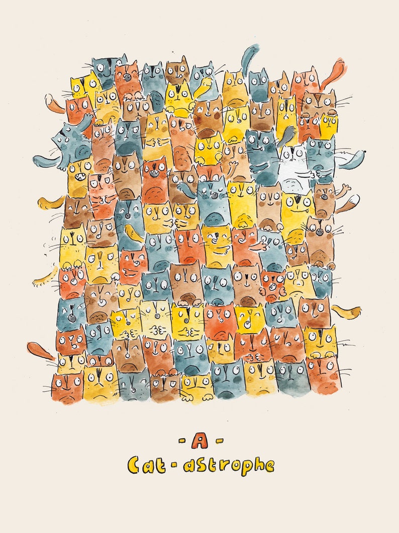 A Catastrophe of Cats Watercolour Art Print - Etsy