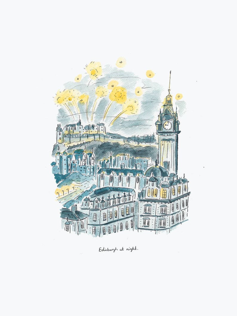 Edinburgh at Night, Watercolour Illustration - Etsy
