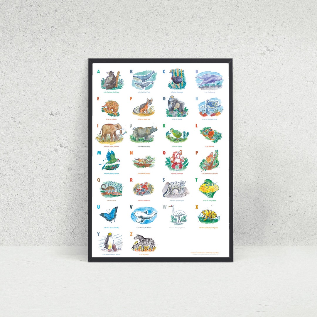 Endangered Animal Alphabet Art Print, Fox Bear Penguin Elephant - Etsy