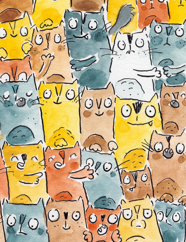 A Catastrophe of Cats Watercolour Art Print - Etsy