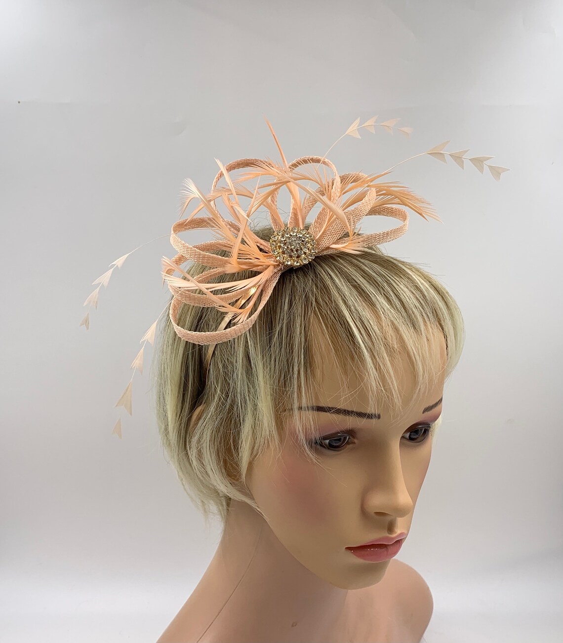 Peach fascinator peach headpiece for weddings simple peach | Etsy