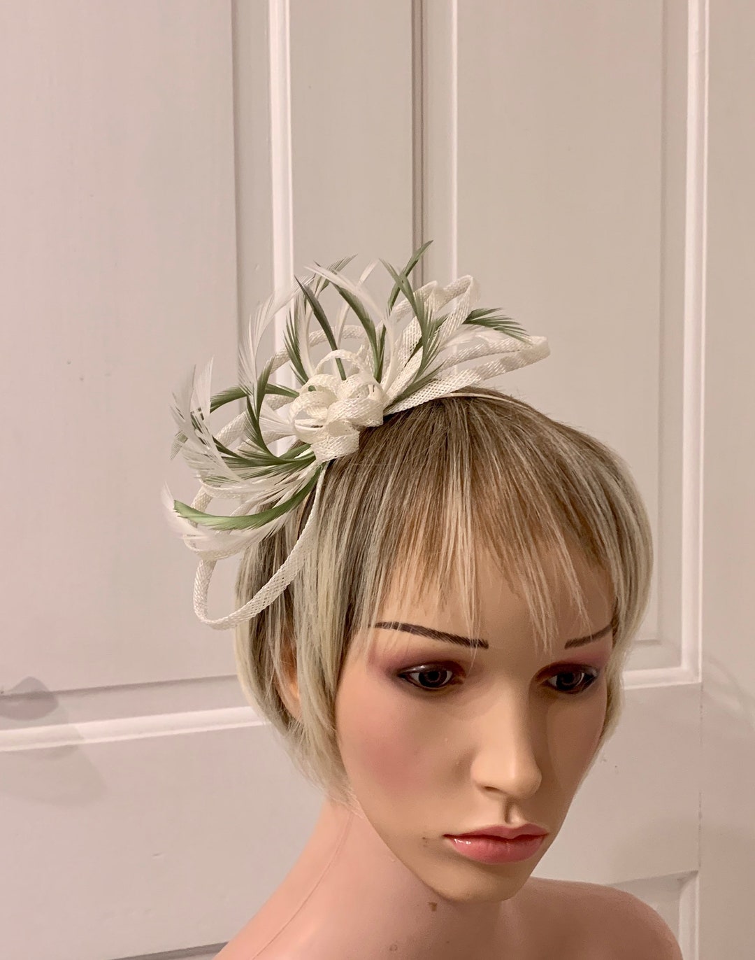 Ivory & Sage Green Feather Fascinator, Small Ivory/dark Sage Headpiece ...
