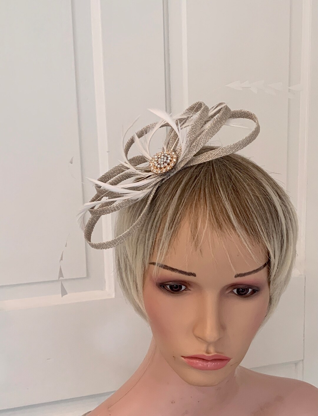 Champagne Gold and Ivory Feather Fascinator, Champagne Sparkly Gold ...