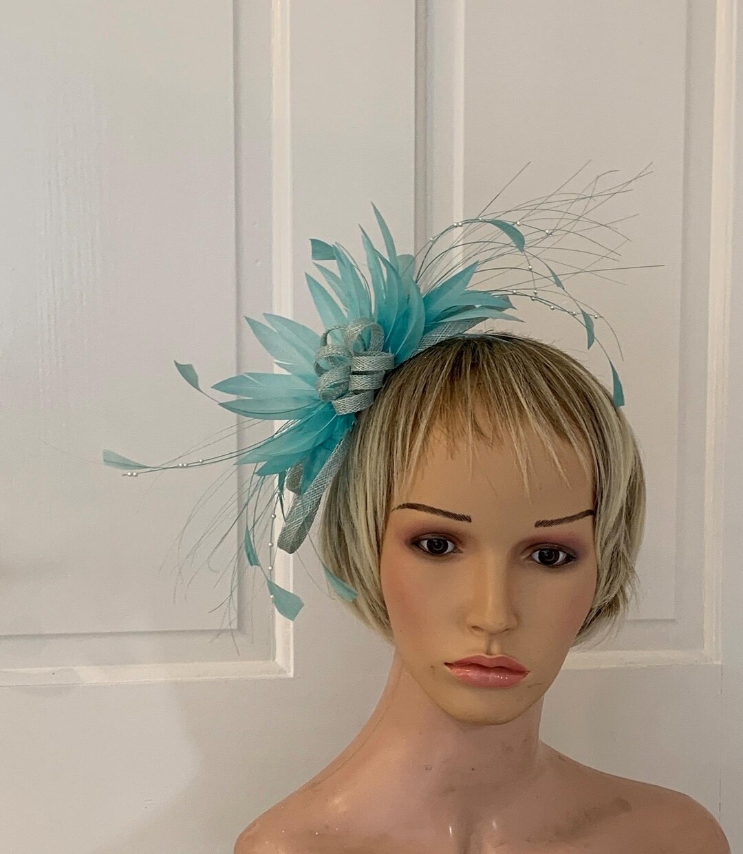 Aqua Feathery Fascinator Made on a Thin Silver Hairband Ready for ...