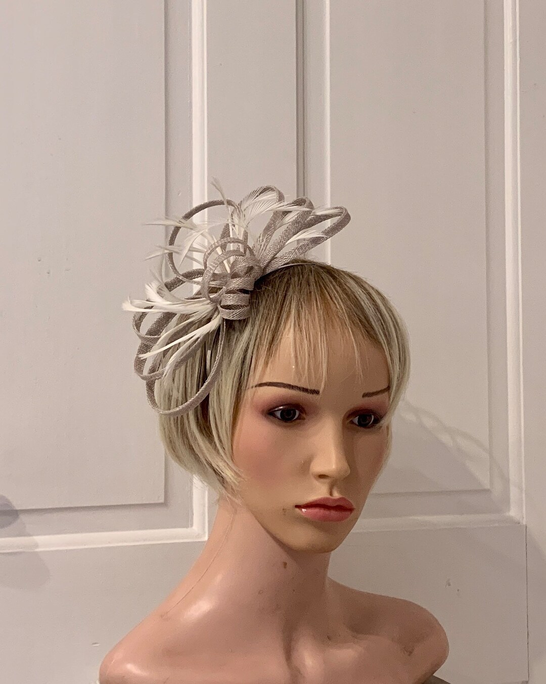Latte and Ivory Feather Fascinator on Either a Comb or Thin Hairband ...