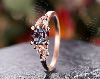 Vintage Alexandrite Engagement Ring Rose Gold Women Art Deco | Etsy