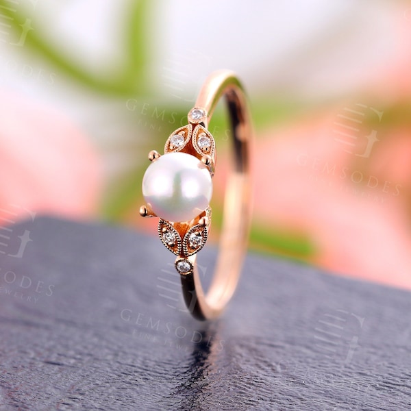 Pearl Engagement Ring Set - Etsy