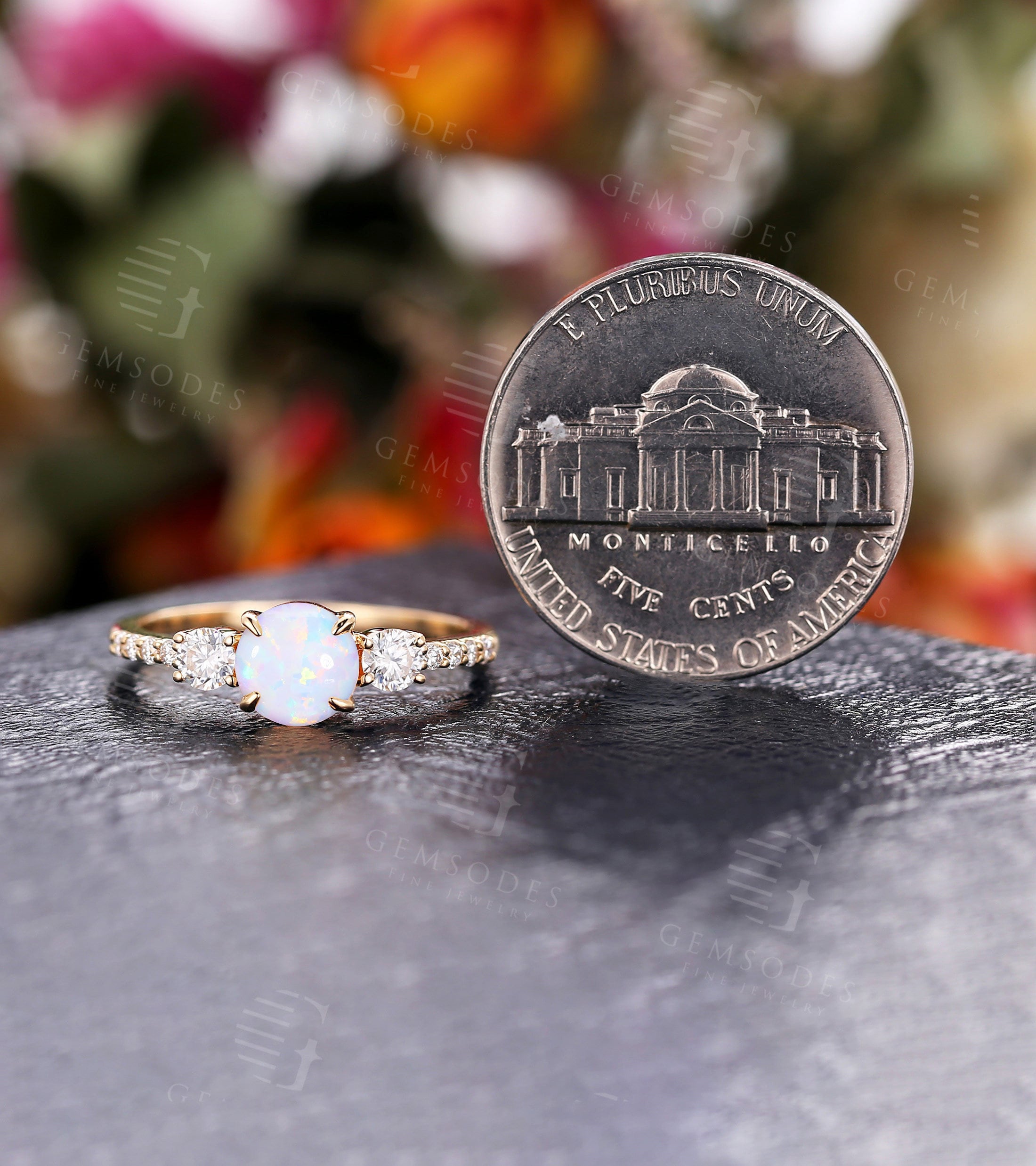 Lab Opal Engagement Ring Rose Gold Diamond Wedding Antique - Etsy