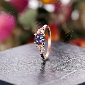 Vintage Alexandrite Engagement Ring Rose Gold Women Art Deco Marquise ...