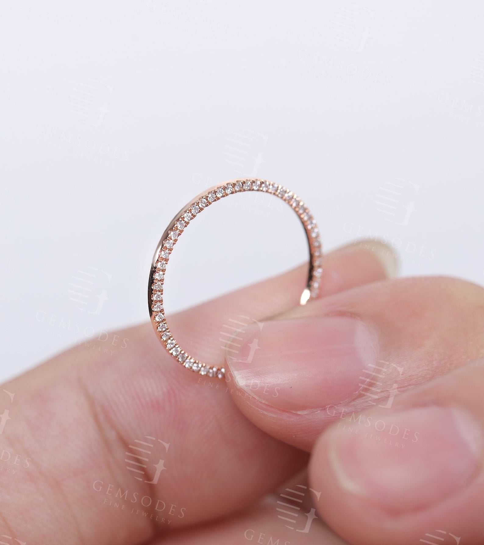 Unique Rose Gold Mini Diamond Wedding Bandsolid 18k Gold | Etsy