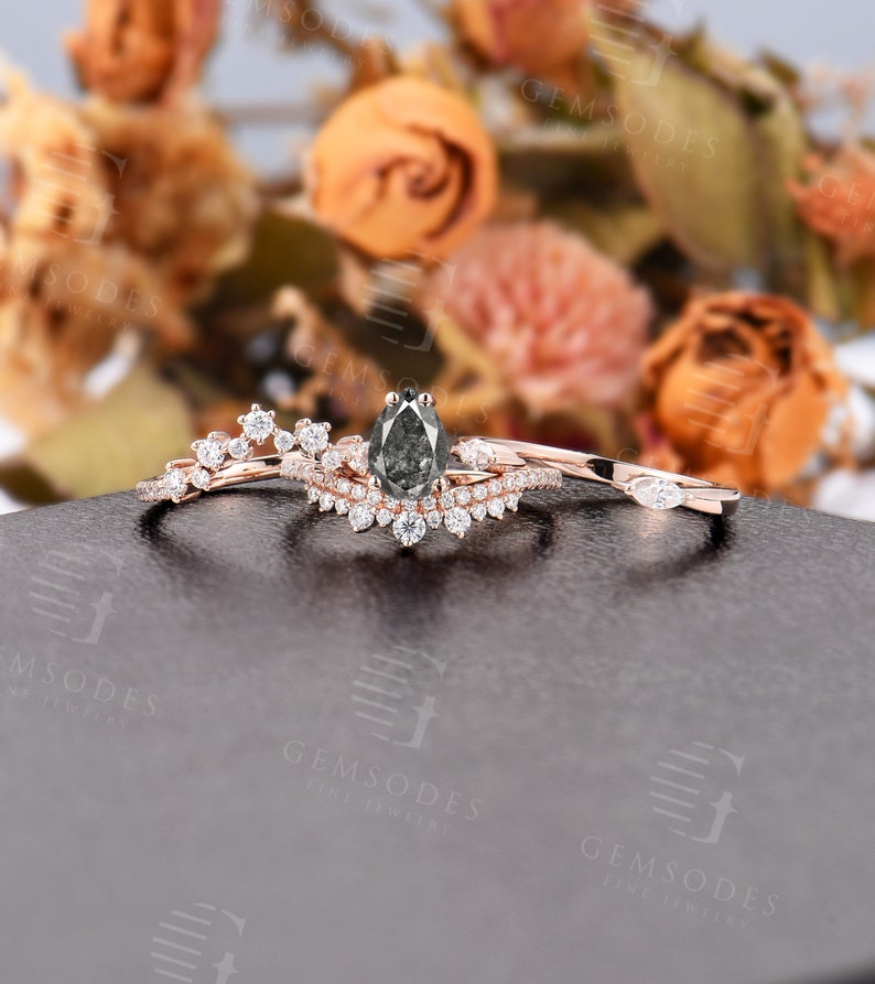 Salt and Pepper Diamond Ring Engagement Ring Rose Gold Petro - Etsy