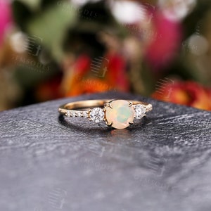 Faceted Opal Engagement Ring Rose Gold Diamond Wedding Antique Vintage ...