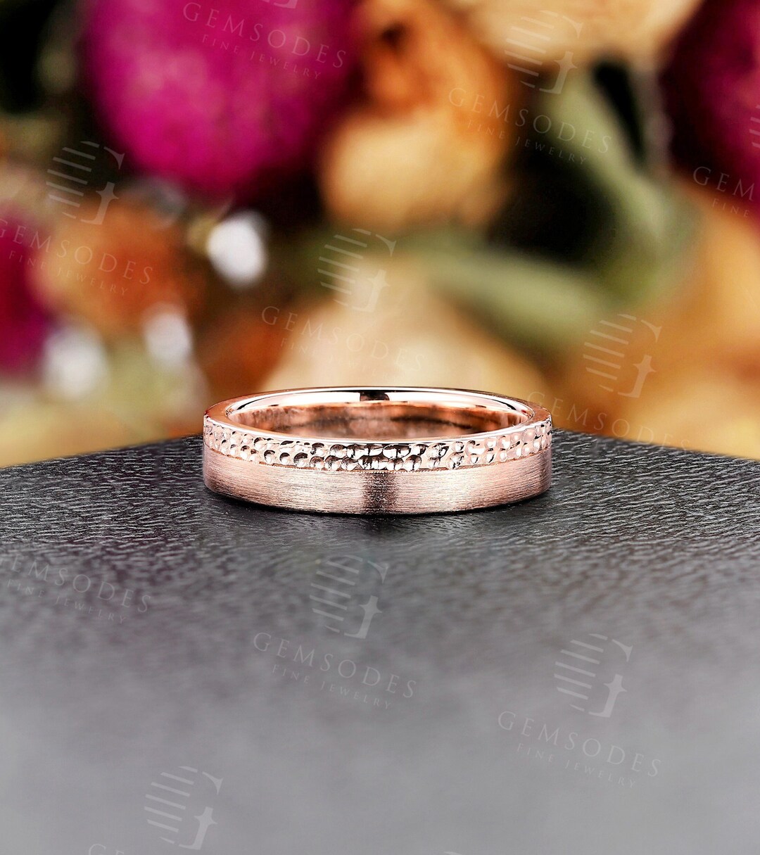 Matte Hammered Wedding Band Rose Gold Ring Vintage Plain Gold Wedding ...