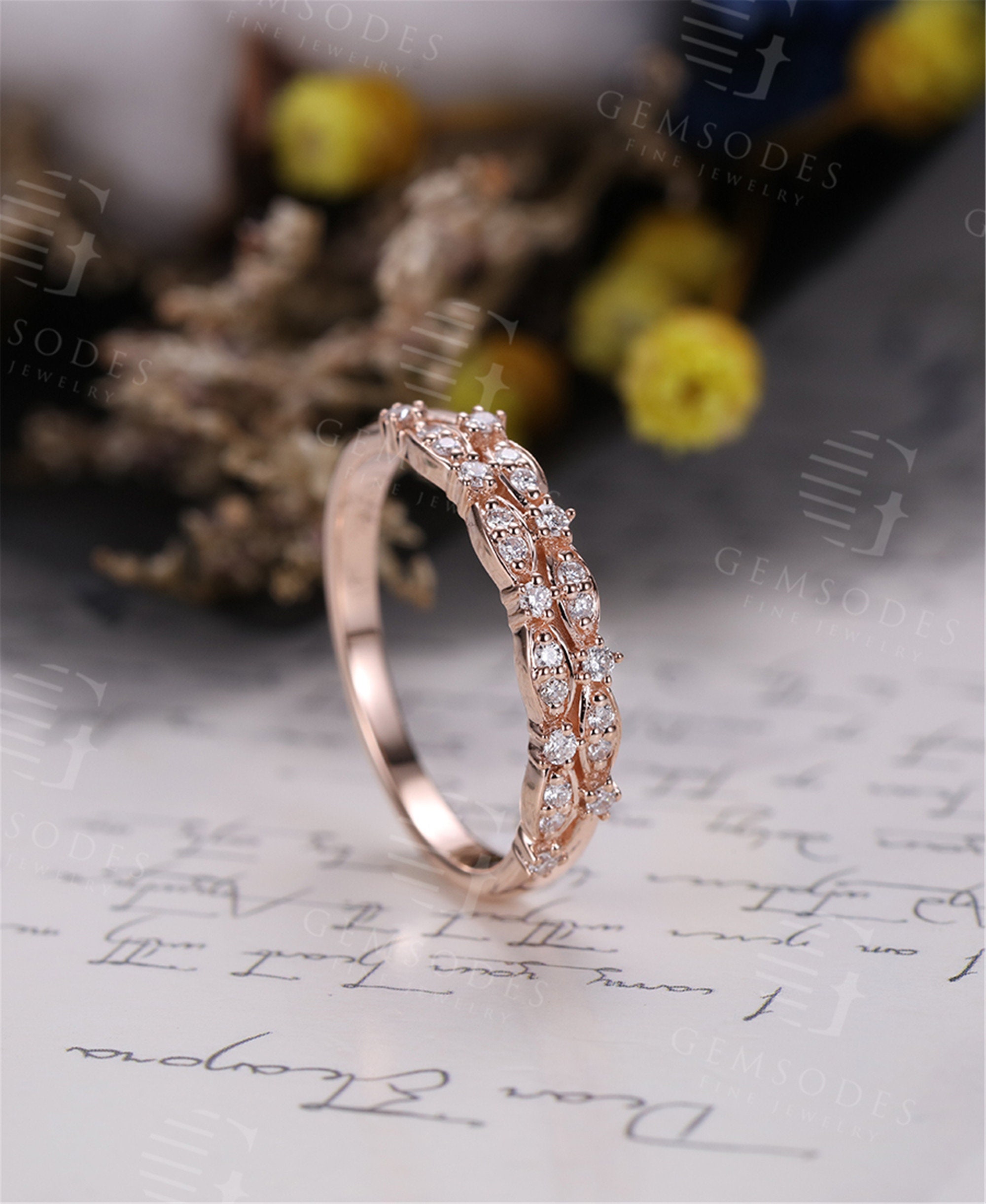 Vintage Rose Gold Wedding Band Women Antique Matching | Etsy