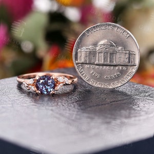 Vintage Alexandrite Engagement Ring Rose Gold Women Art Deco Marquise ...